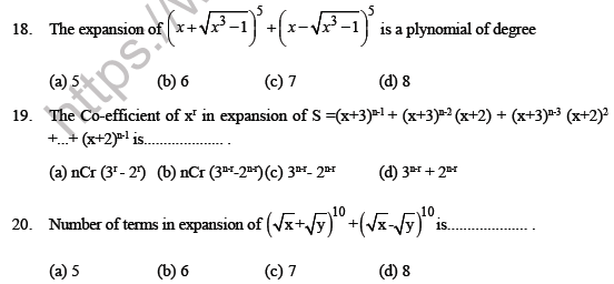 JEE Mathematics Binomial Theorem MCQs Set A with Answers